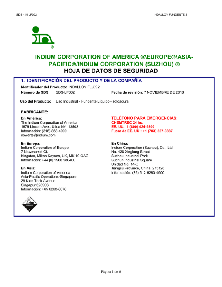 INDIUM CORPORATION OF AMERICA ®\EUROPE \ASIA