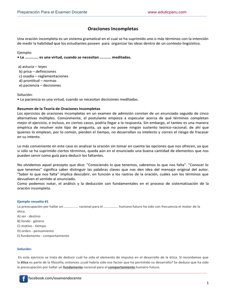 Oraciones Incompletas