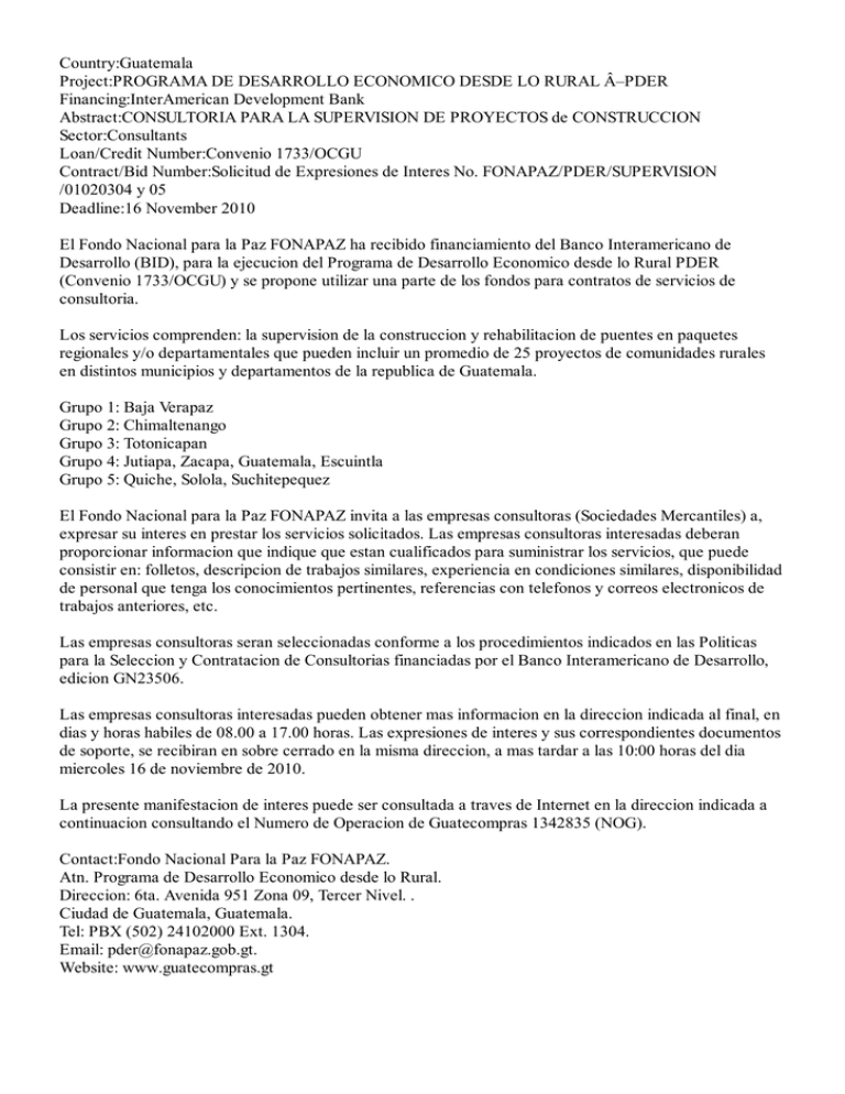 Country:Guatemala Project:PROGRAMA DE