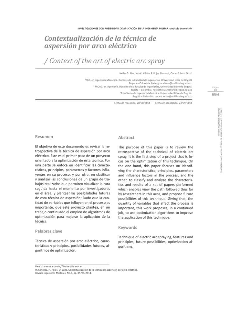 Contextualización de la técniaca de aspersión por arco