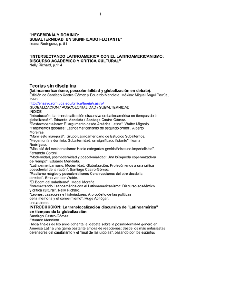 Teorías sin disciplina - Facultad de Filosofía y Letras