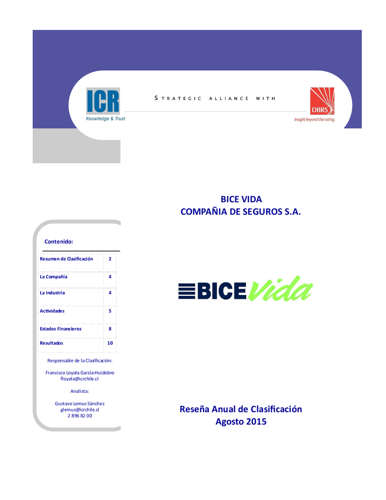 BICE VIDA COMPAÑIA DE SEGUROS S.A. Reseña Anual de