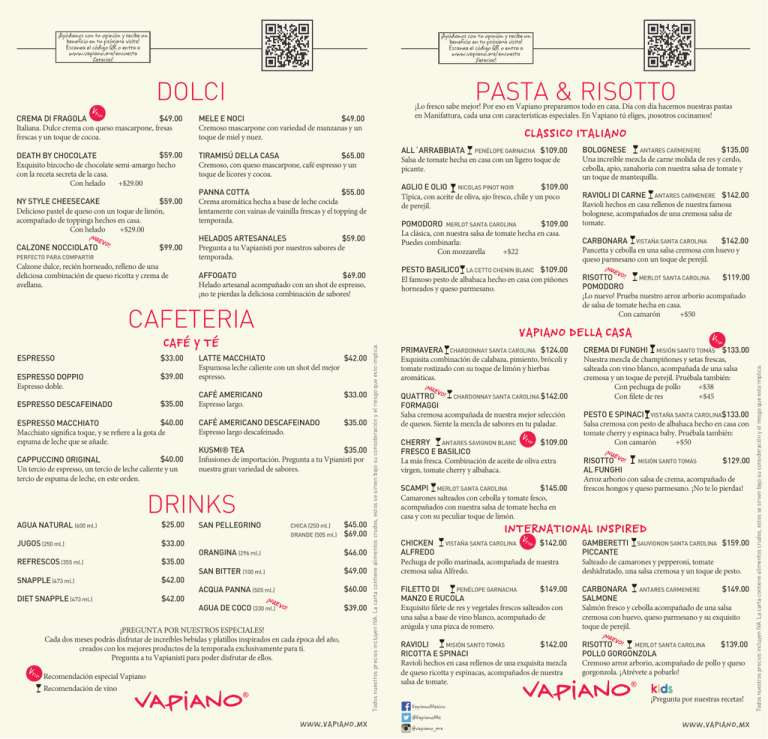 Menú - Vapiano