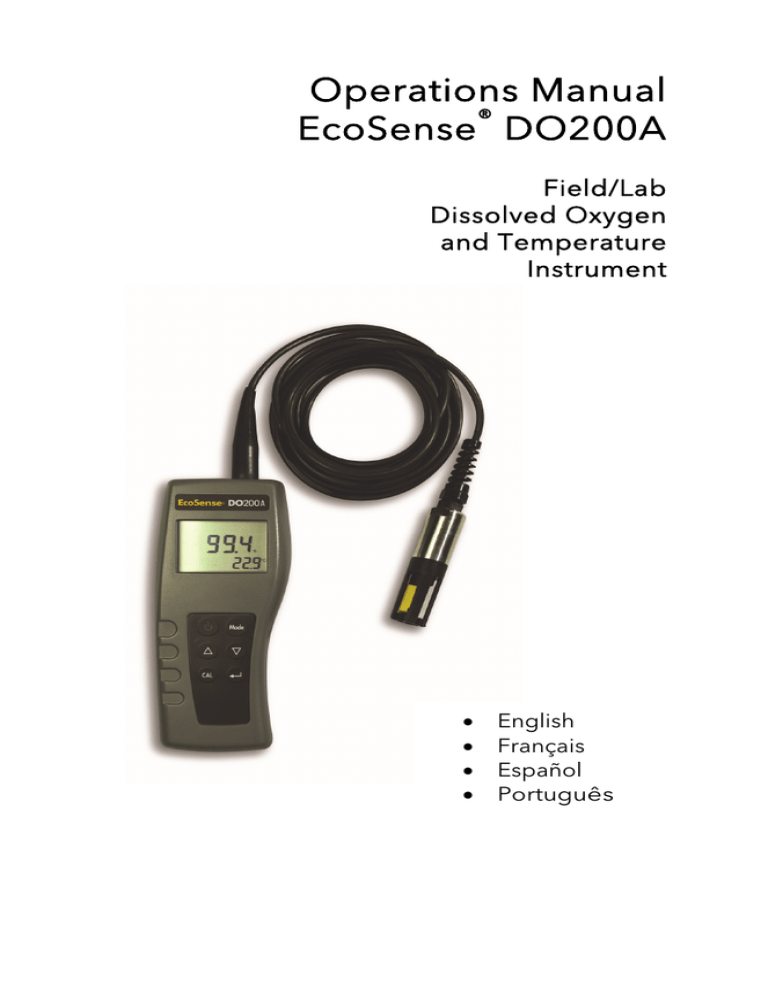 EcoSense DO200A Dissolved Oxygen Meter Operations
