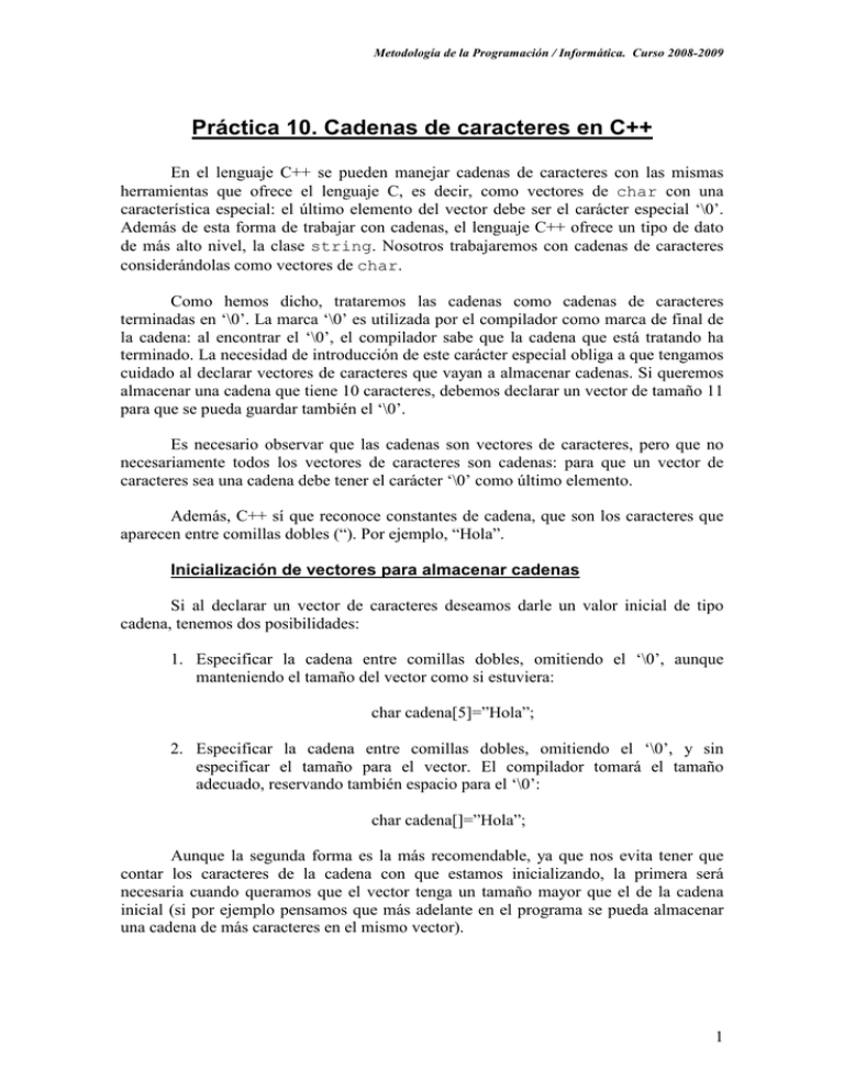 Cadenas de caracteres en C++