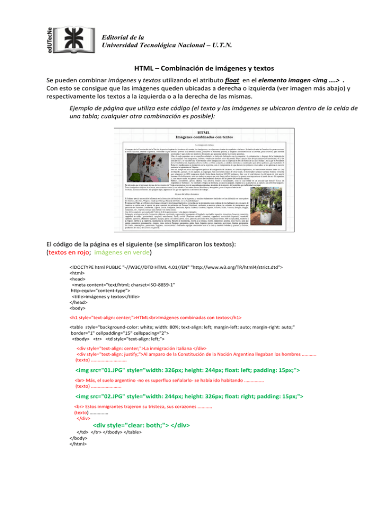 HTML – Combinación de imágenes y textos