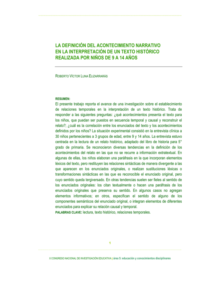 la definición del acontecimiento narrativo en la