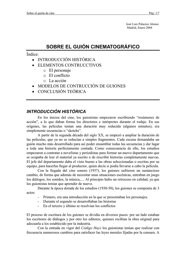SOBRE EL GUIÓN CINEMATOGRÁFICO