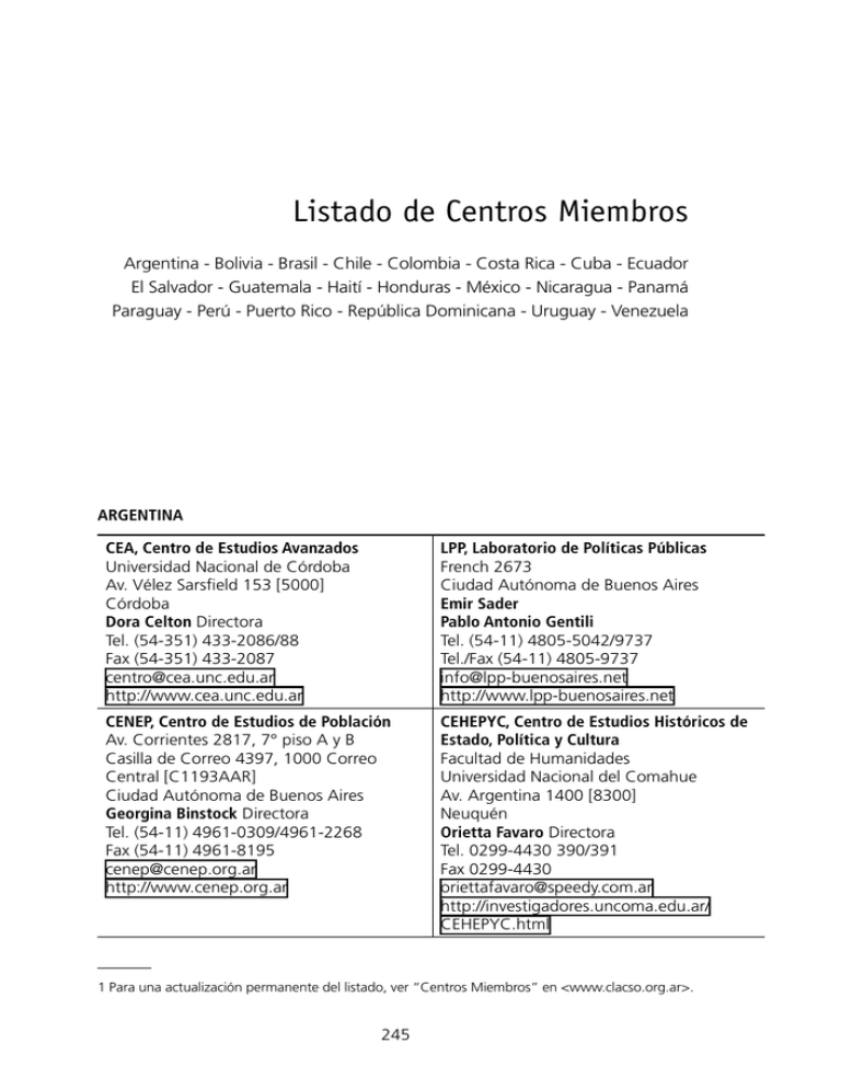 Listado de Centros Miembros