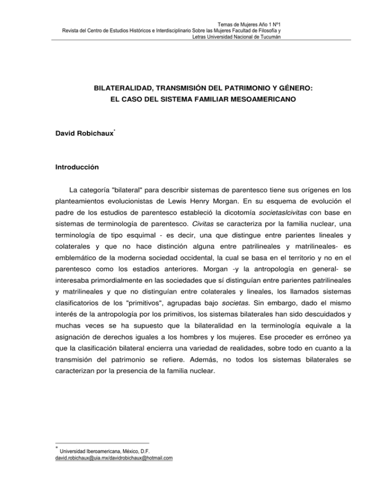 BILATERALIDAD, TRANSMISIÓN DEL PATRIMONIO Y GÉNERO