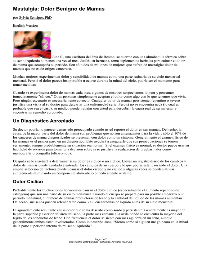 Mastalgia: Dolor Benigno de Mamas