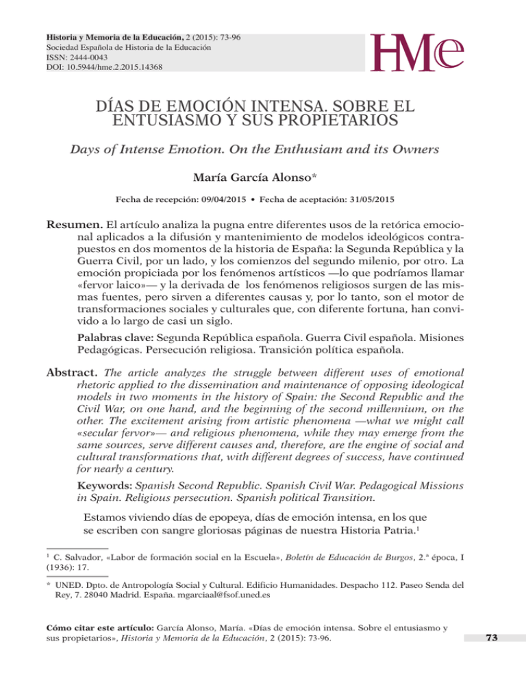 DÍAS DE EMOCIÓN INTENSA. SOBRE EL ENTUSIASMO Y SUS