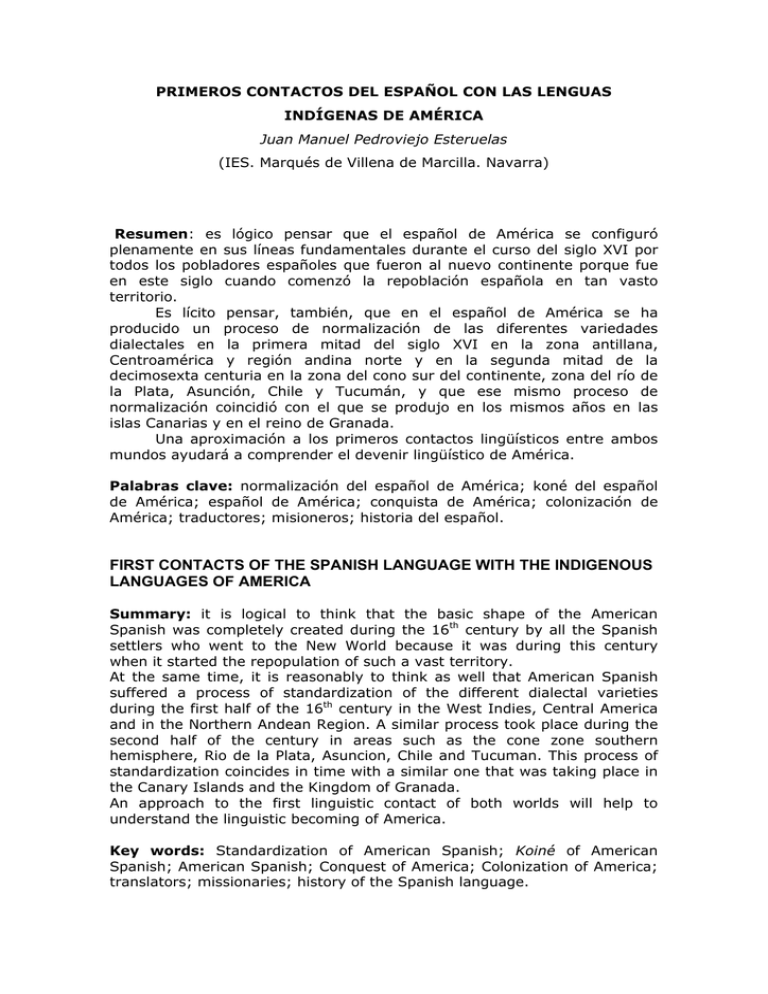 first contacts of the spanish language with the