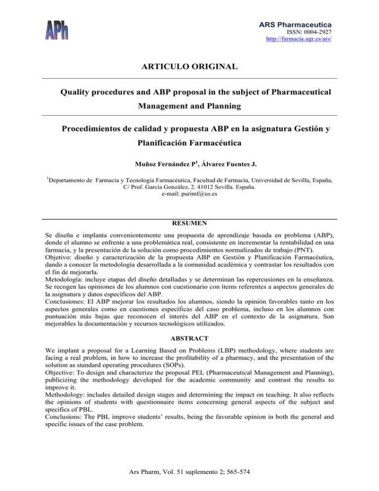 Quality procedures and ABP proposal in the subject of