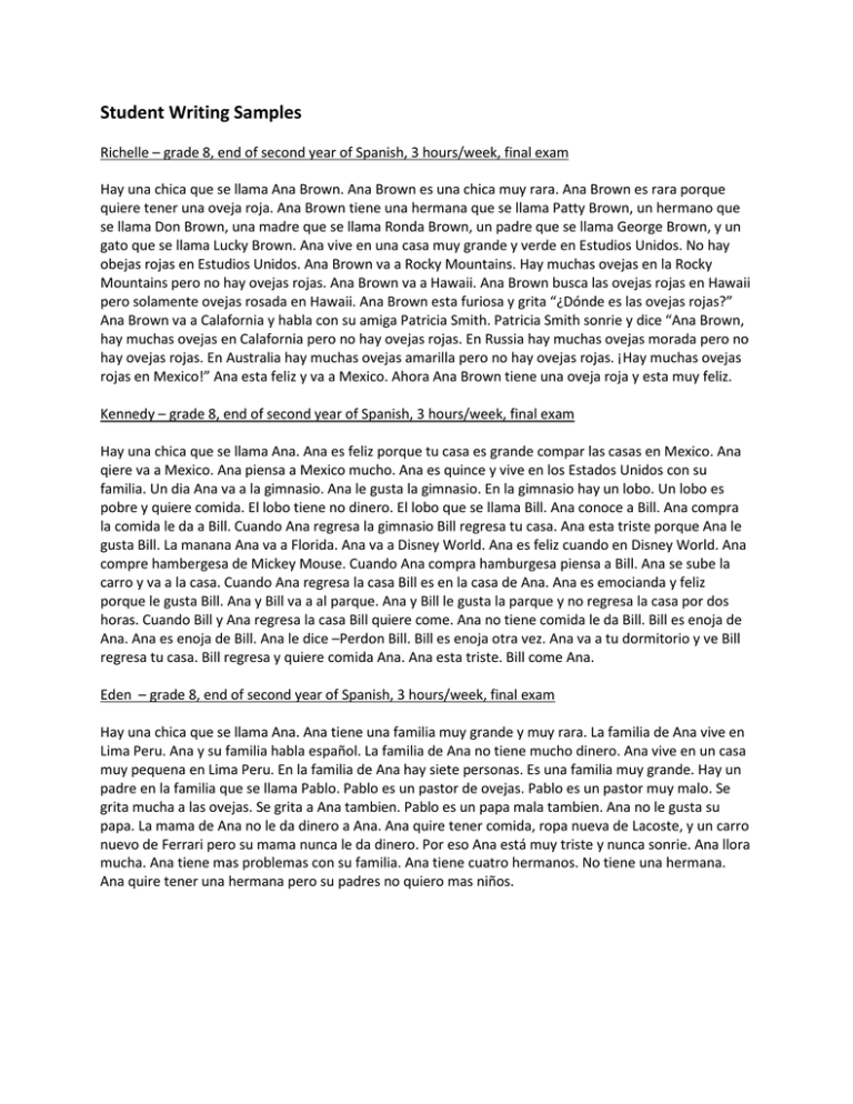 Student Writing Samples