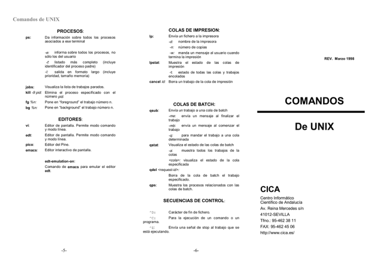 Resumen sobre comandos de UNIX