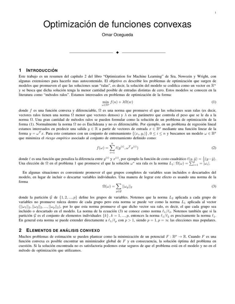 Optimizaci´on de funciones convexas