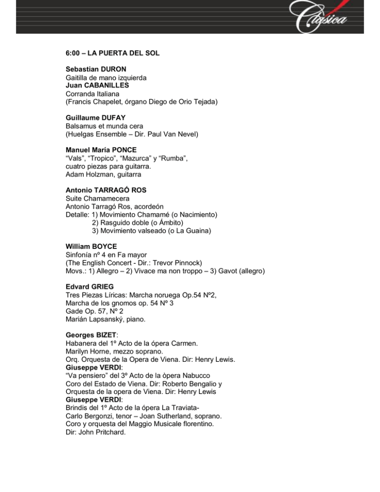 6:00 – LA PUERTA DEL SOL Sebastian DURON