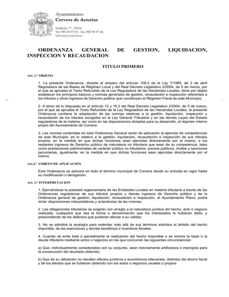 ordenanza general de gestion, liquidacion, inspeccion y recaudacion