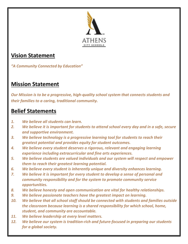 Vision Statement Mission Statement Belief Statements