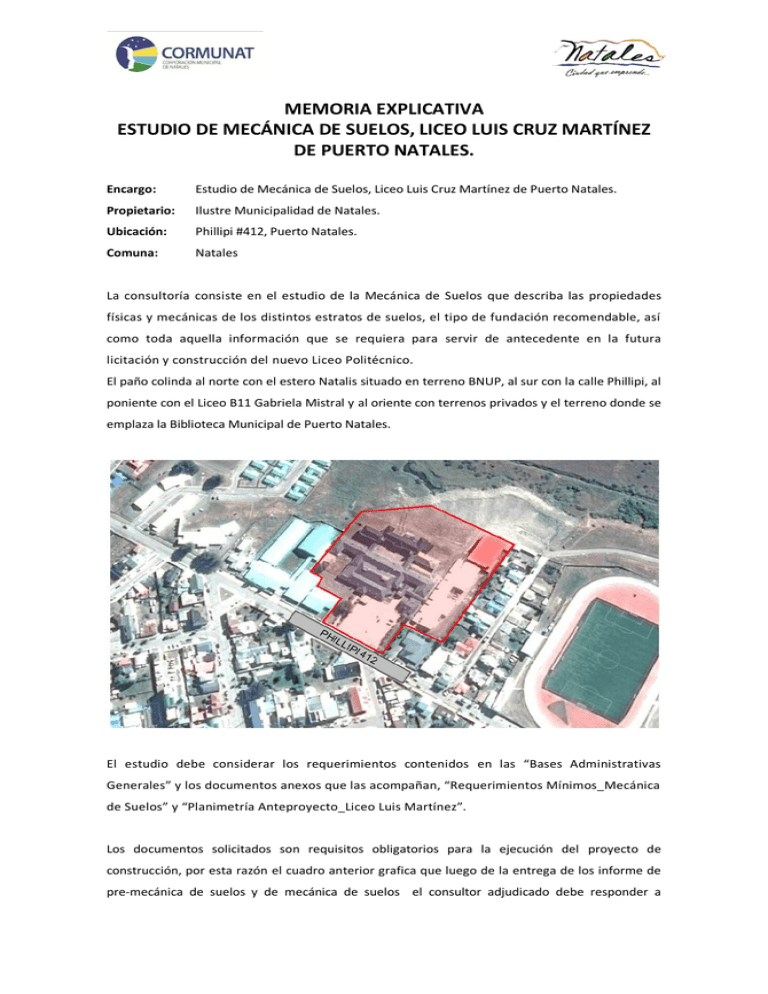 MEMORIA EXPLICATIVA ESTUDIO DE MECÁNICA DE SUELOS