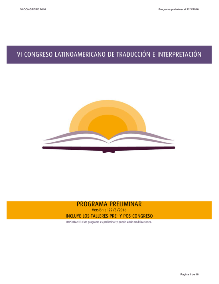 PROGRAMA PRELIMINAR VI CONGRESO LATINOAMERICANO
