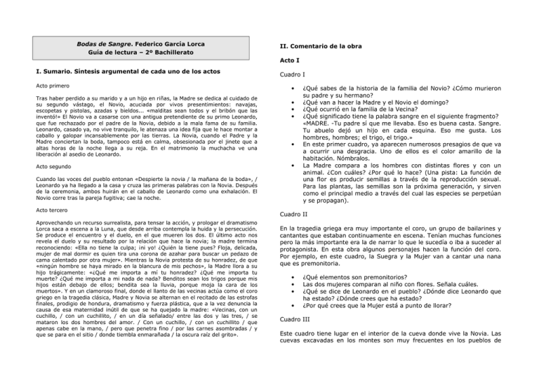 Bodas de Sangre. Federico García Lorca Guía de lectura œ 2º