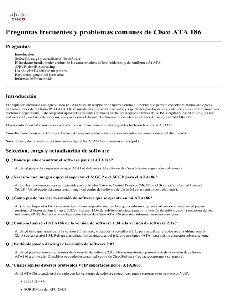 Preguntas frecuentes y problemas comunes de Cisco ATA 186