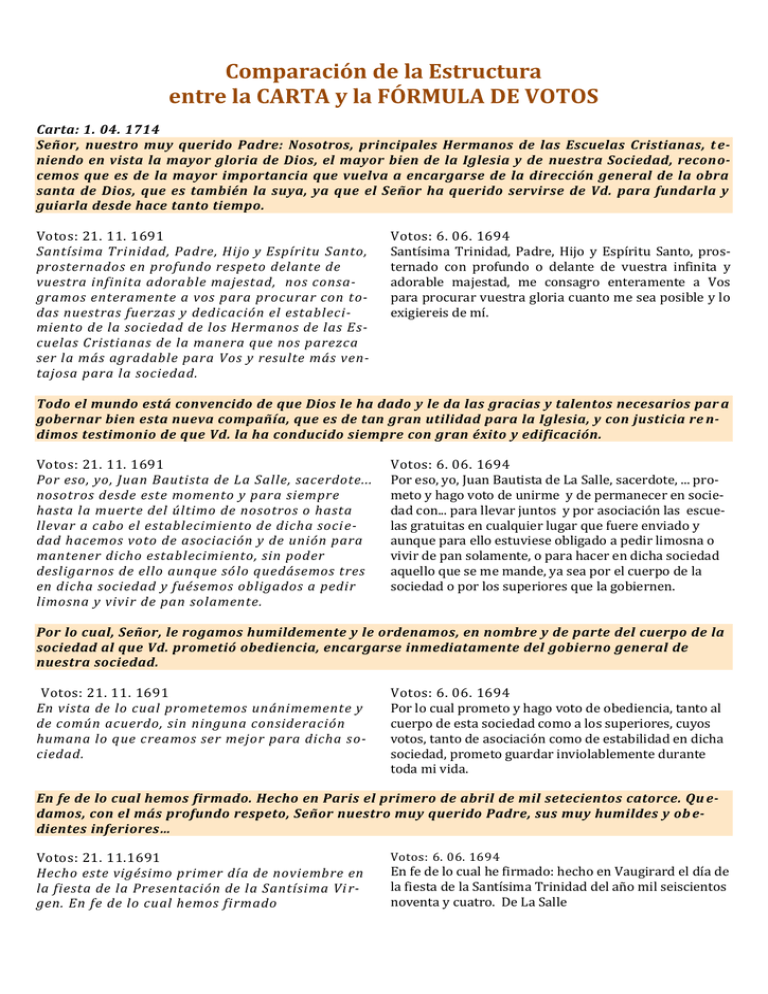 Comparación de la Estructura entre la CARTA y la FÓRMULA DE