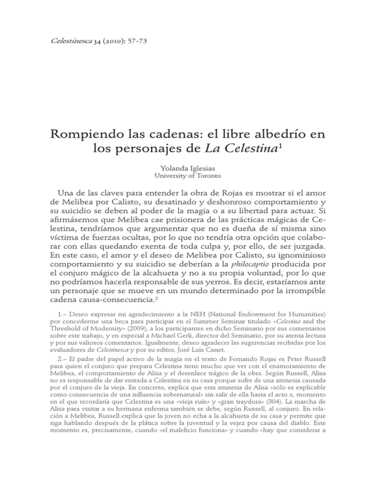 el libre albedrío en los personajes de La Celestina