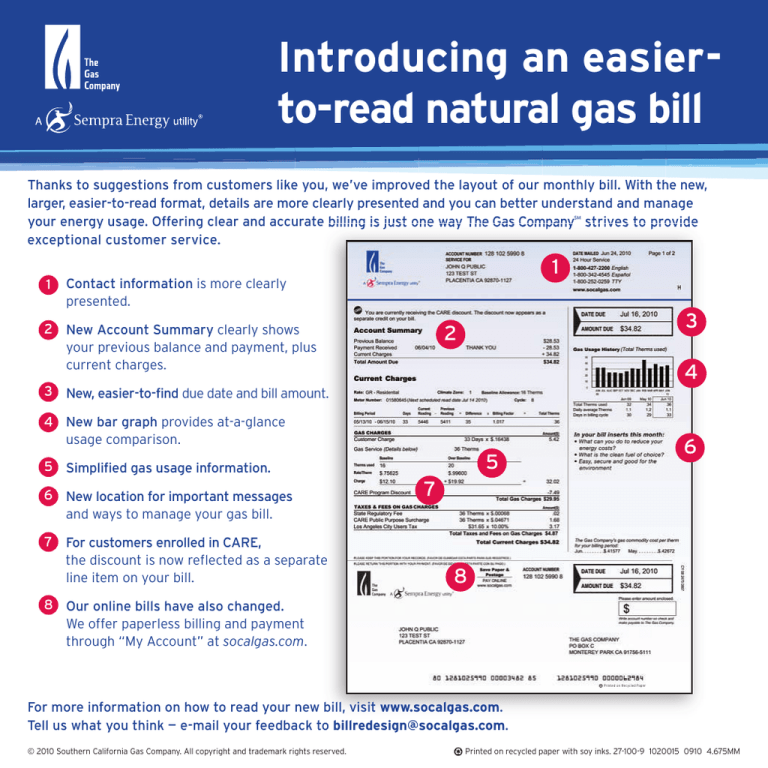 Introducing An Easier To read Natural Gas Bill