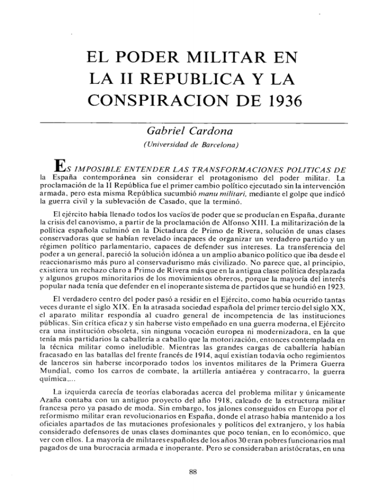 el poder militar en la ii republica y la conspiracion de 1936