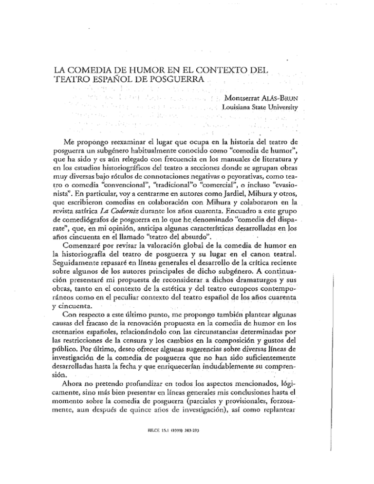 la comedia de humor en el contexto del teatro espanol de