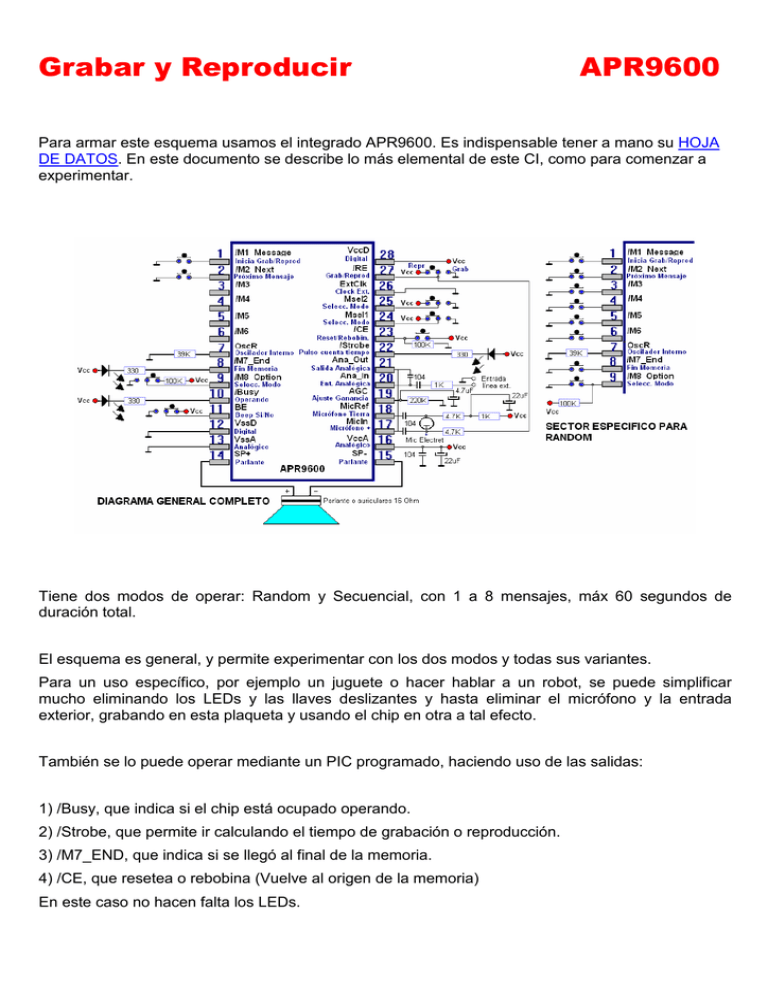 Grabar y Reproducir APR9600