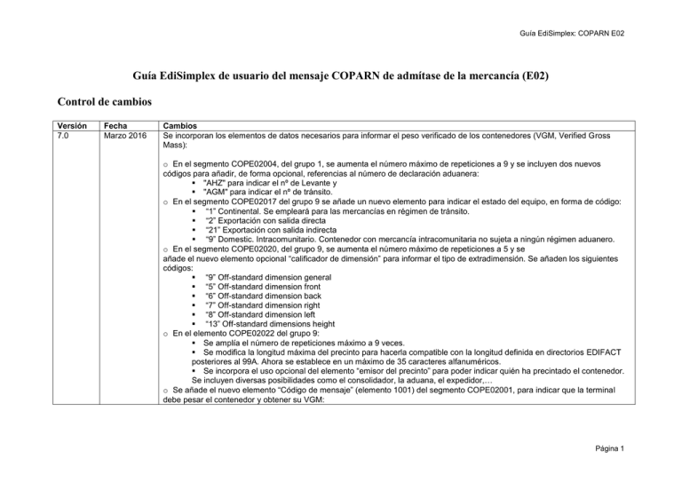 Guía EdiSimplex de usuario del mensaje COPARN de
