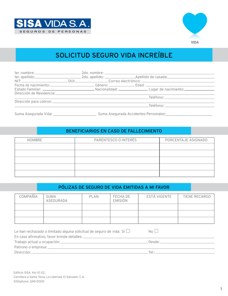 solicitud seguro vida increíble