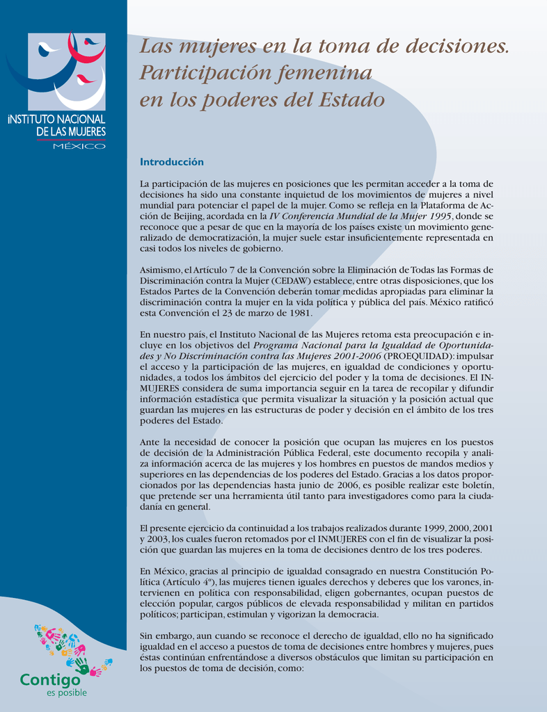 Las mujeres en la toma de decisiones. Participación femenina en