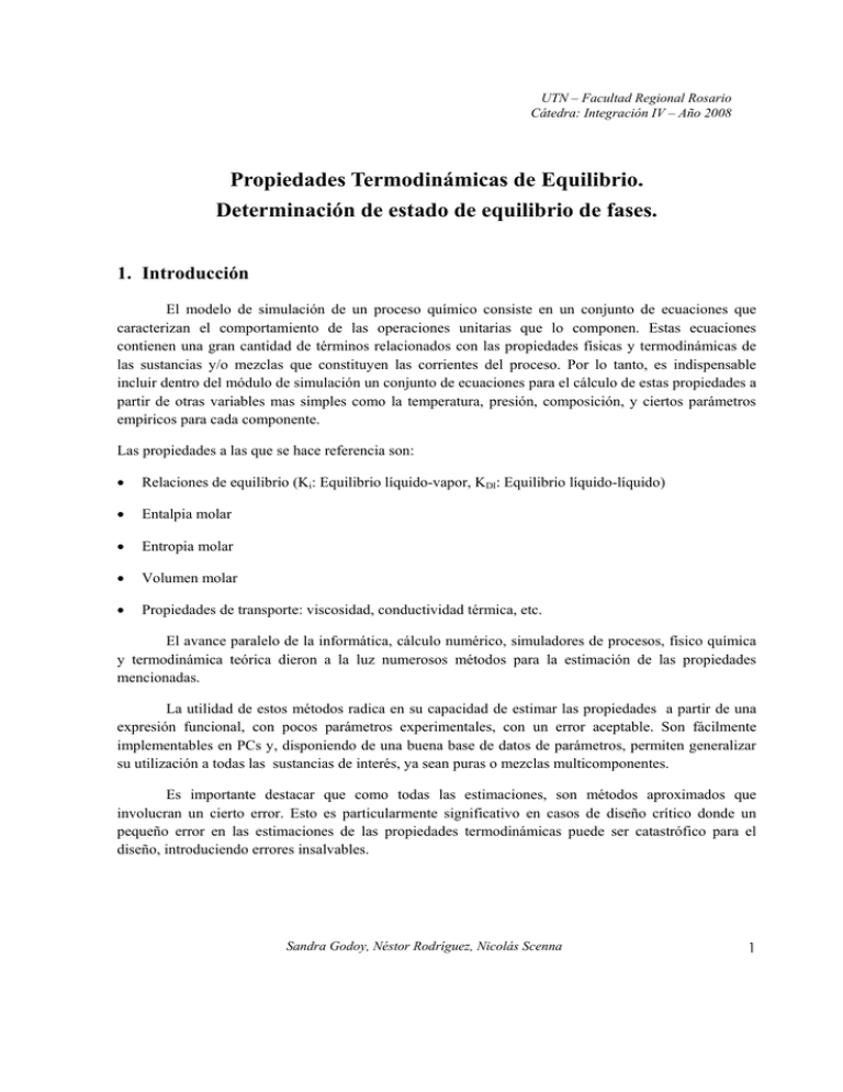 Propiedades Termodinámicas de Equilibrio. Determinación de
