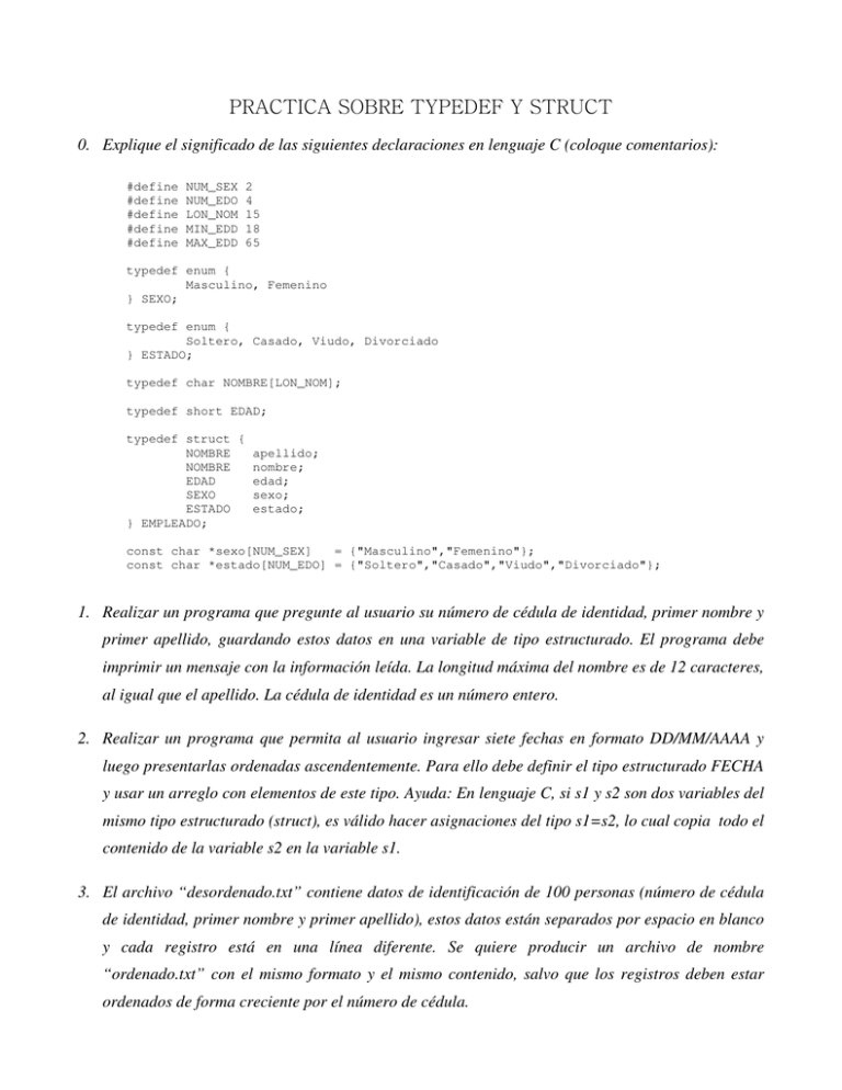 PRACTICA SOBRE TYPEDEF Y STRUCT