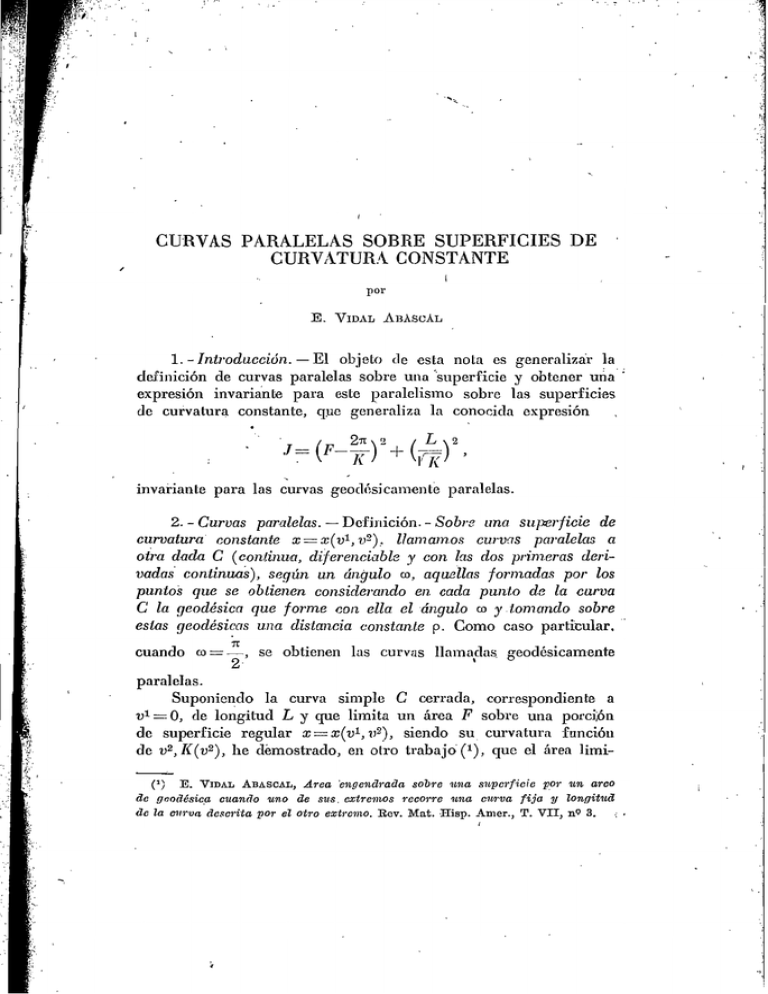 curvas paralelas sobre superficies de curvatura constante