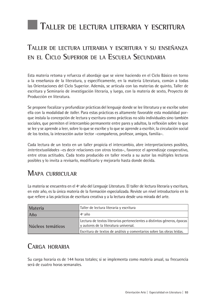 taller De leCtura literaria y esCritura