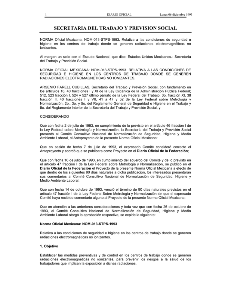 NOM-013-STPS-1993 - Normas Oficiales Mexicanas de Seguridad y