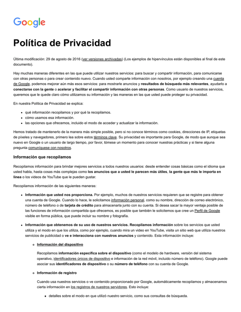 Política de Privacidad - googleusercontent.com