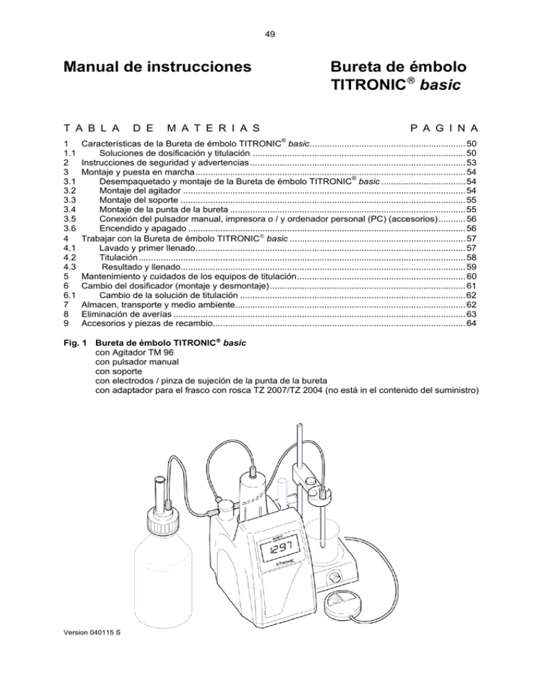 Manual de instrucciones Bureta de émbolo TITRONIC