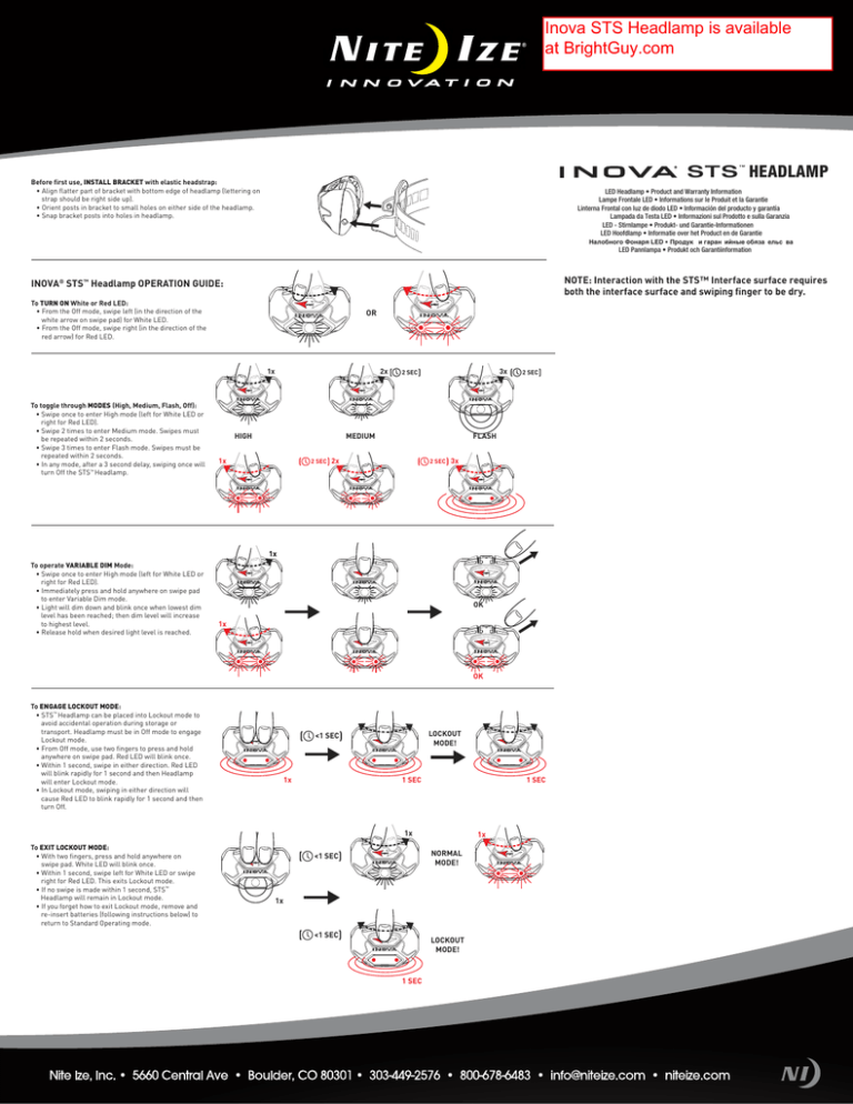 Inova STS Headlamp Instruction for Use