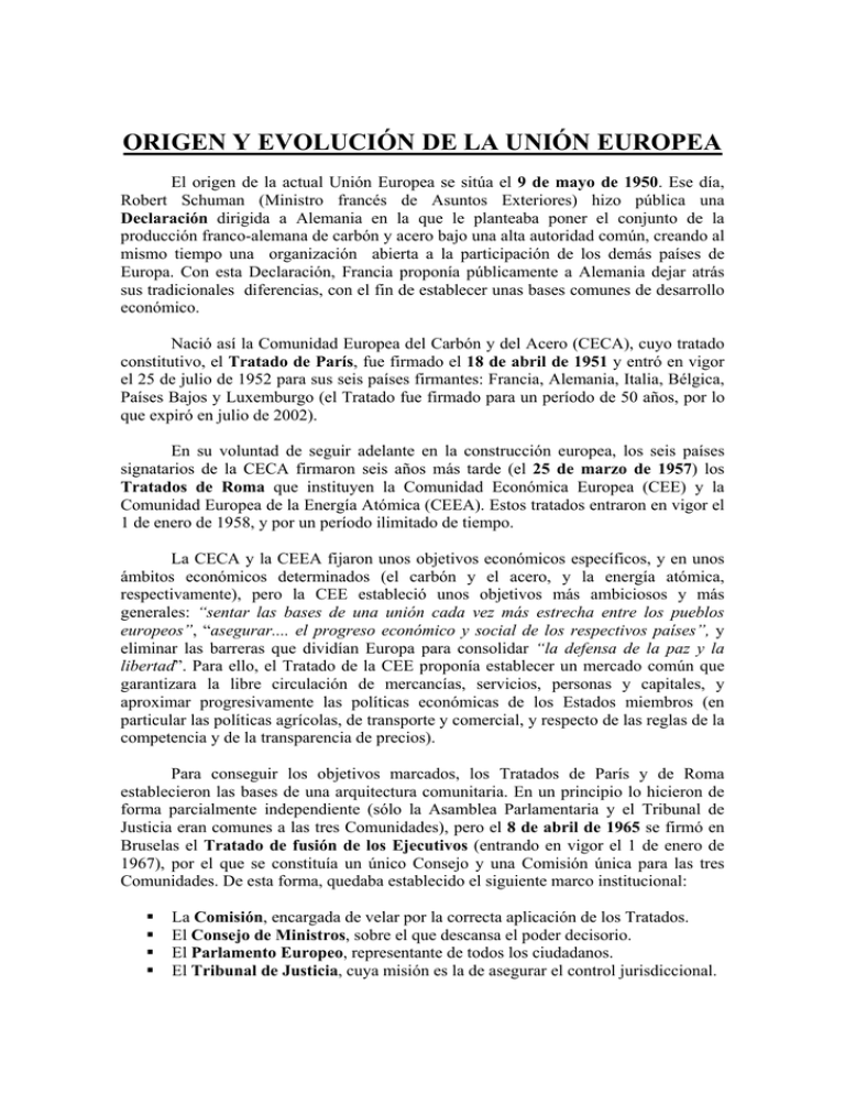 origen y evolución de la unión europea