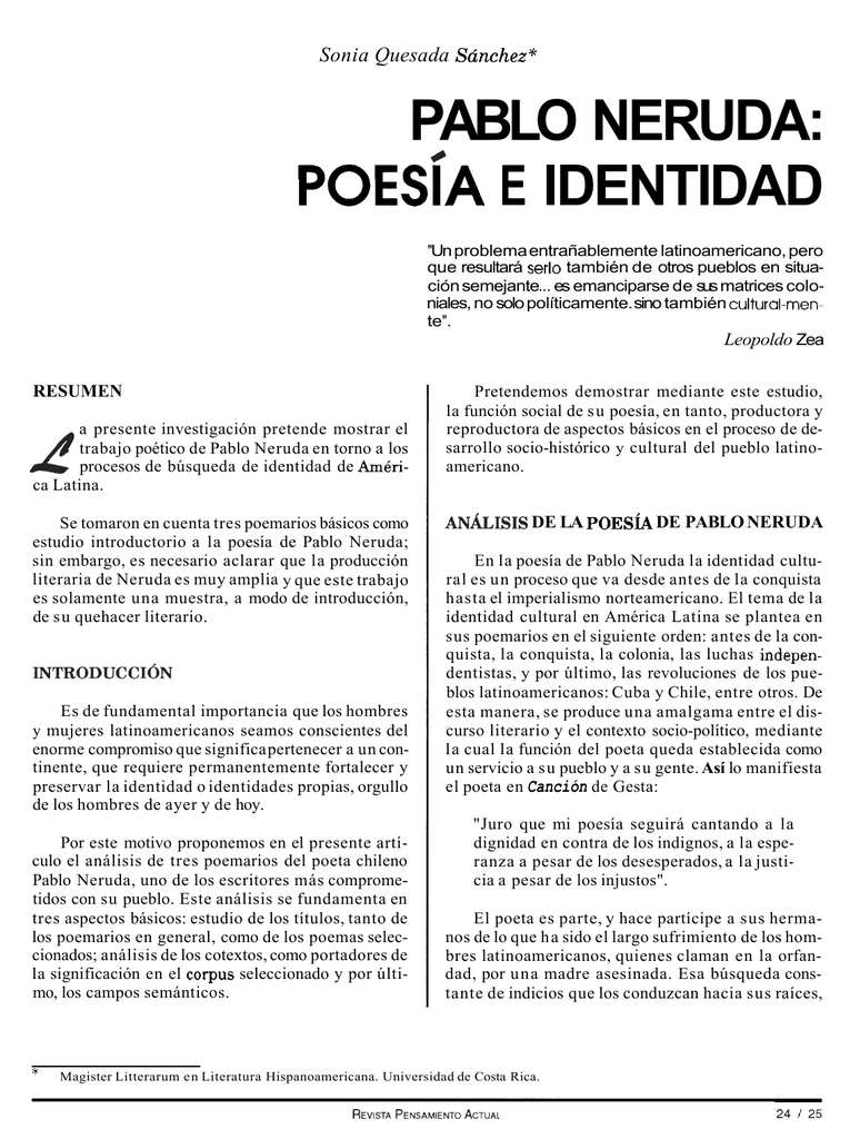 PABLO NERUDA: POESIA E IDENTIDAD