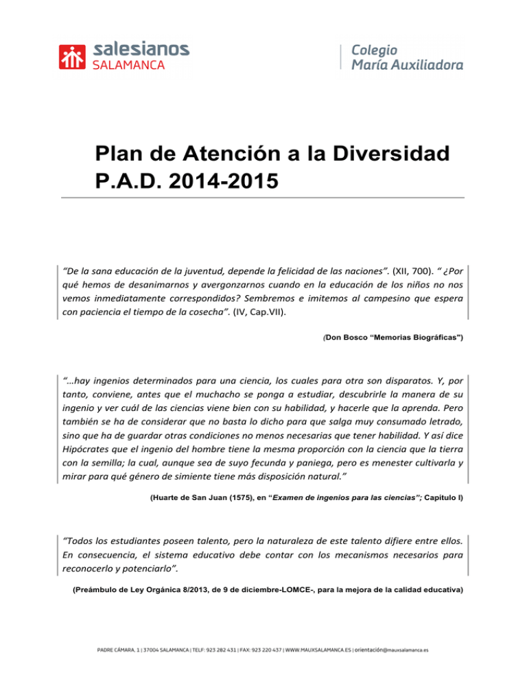 Plan de Atención a la Diversidad P.A.D. 2014-2015