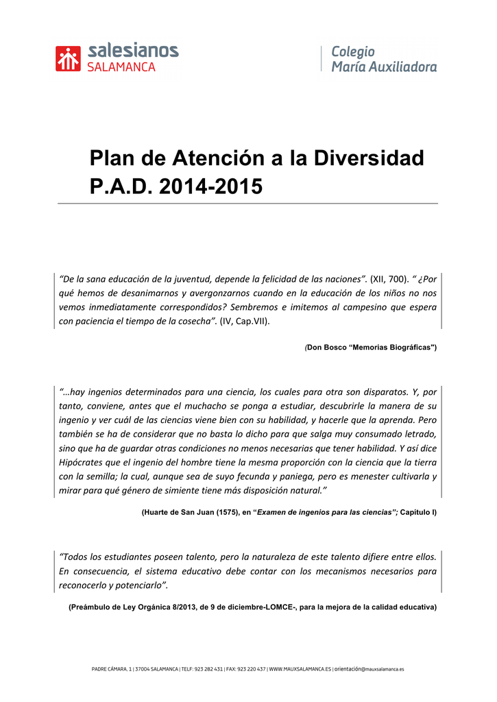 Plan de Atención a la Diversidad P.A.D. 2014-2015