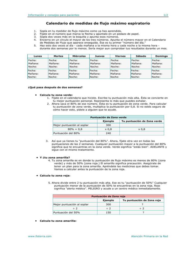 Calendario de medidas de flujo máximo espiratorio